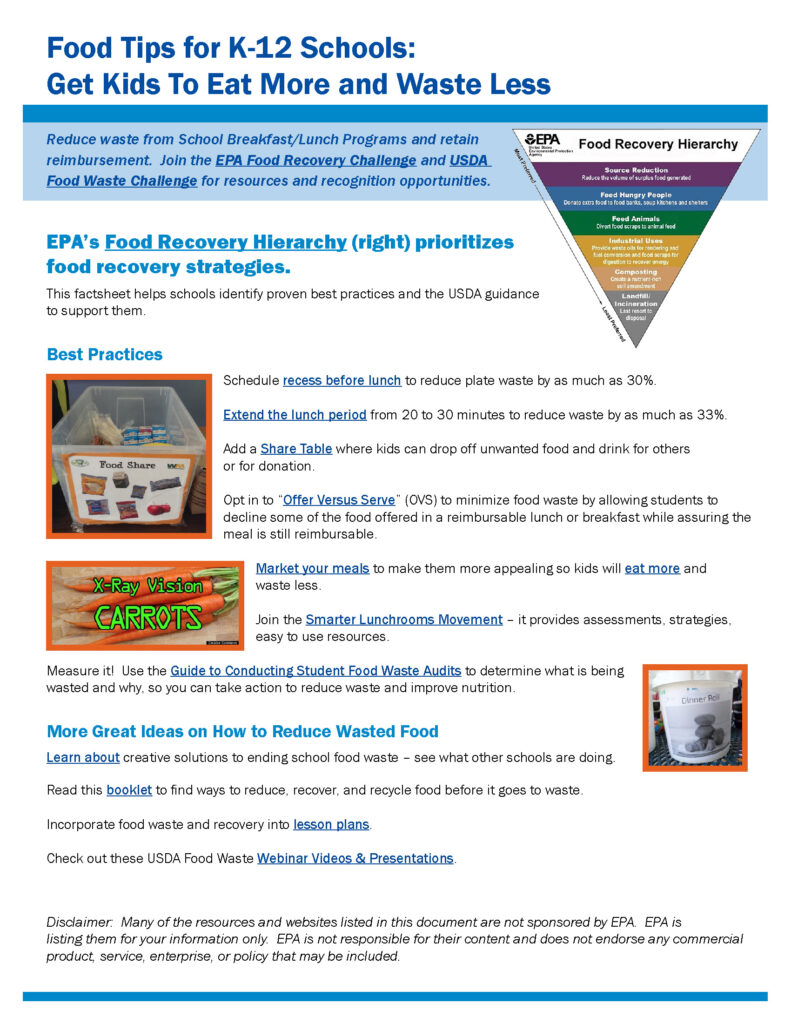 Cafeteria and Schools Food Waste Reduction Resources – Recycle Florida ...